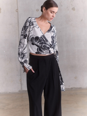 EXCLUSIVE Navy Floral Crepe Wrap Blouse | Women | George at ASDA