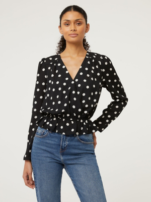 Black Spotty Frill Hem Blouse | Women | George at ASDA