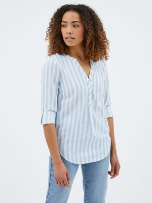 Light Blue Striped Half Placket Shirt | Women | George at ASDA