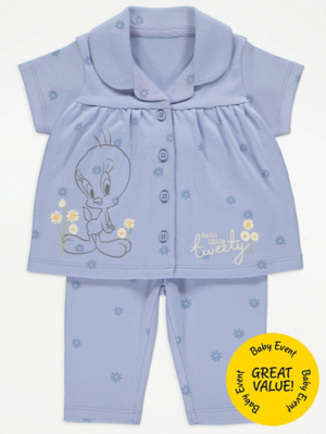 Looney Tunes Tweety Pie Floral Blue Shirt Pyjamas | Baby | George at ASDA