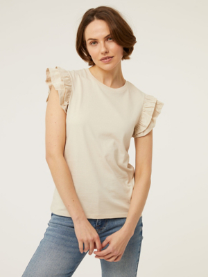 Neutral Frilled Sleeve T-Shirt | Women | George at ASDA