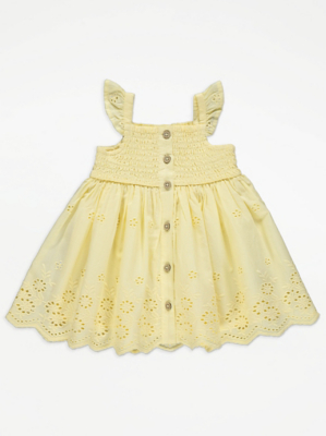 Yellow Floral Embroidered Button Up Dress | Baby | George at ASDA