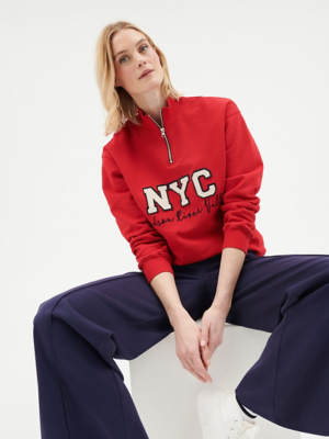 Red NYC Quarter Zip Sweatshirt | Women | George at ASDA
