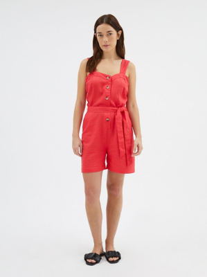 Red Button Up Linen Blend Playsuit | Women | George at ASDA