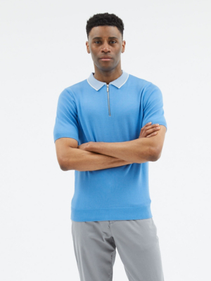 Blue Tipped Collar Knitted Polo Shirt | Men | George at ASDA