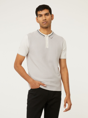 Grey Knitted Button Up Polo Top | Men | George at ASDA