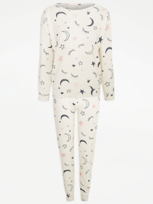 Neutral Night-Time Eyelash Print Brushed Snit Pyjamas | Lingerie ...