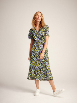 Green Floral Printed Frill Wrap Midi Dress | Women | George at ASDA