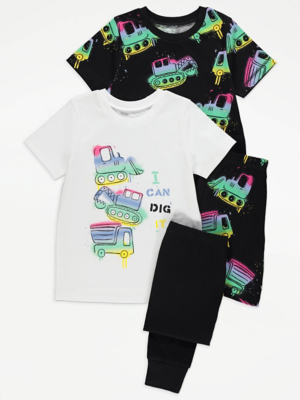 Neon Digger Pyjamas 2 Pack | Kids | George at ASDA