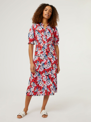 Bright Pink Floral Print Midi Shirt Dress | Women | George at ASDA