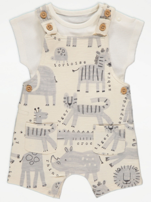 Animal Safari Dungarees and White Ribbed Bodysuit Outfit | Baby ...