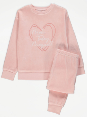 Pink Velour Heart Embroidered Pyjamas | Sale & Offers | George at ASDA