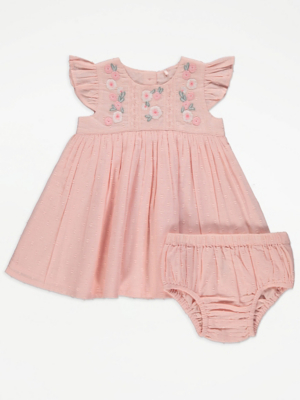 Pink Embroidered Flower Dress and Bloomers Outfit | Baby | George at ASDA