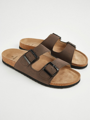 Brown Double Buckle Sliders | Men | George at ASDA