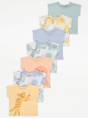 Animal Safari Jersey T-Shirts 7 Pack | Baby | George at ASDA