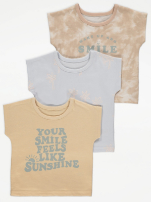 Smile Slogan Print T-Shirts 3 Pack | Baby | George at ASDA