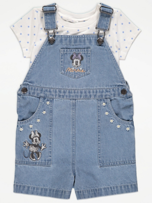 Disney Minnie Mouse Denim Dungarees and T-Shirt Outfit | Kids | George ...