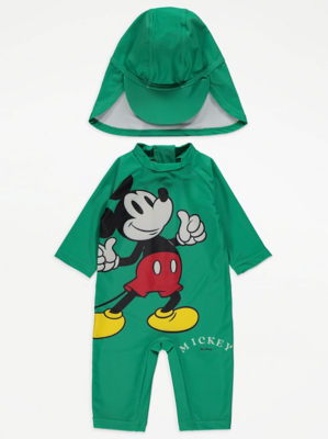 Disney Mickey Mouse Green Sunsafe Swimsuit and Keppi Hat | Baby ...