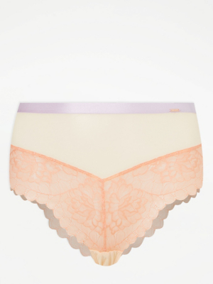 Entice Peach Contrast Lace High Leg Knickers | Sale & Offers | George ...