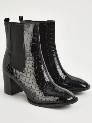 Black Faux Crocodile Skin Ankle Boots | Women | George at ASDA