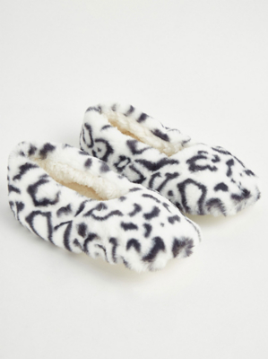 White Leopard Print Fluffy Slipper Socks | Women | George at ASDA