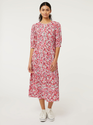 Pink Floral Print Tiered Midi Dress | Women | George at ASDA