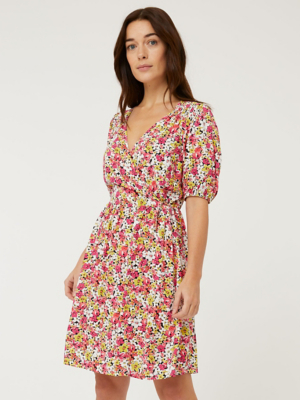 Pink Floral Print Wrap Front Mini Dress | Women | George at ASDA