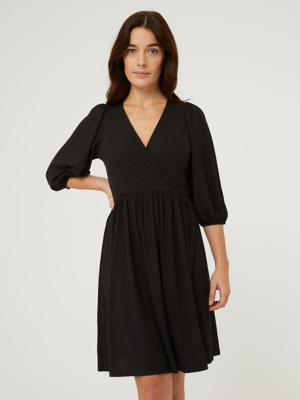 Black Wrap Front Ribbed Mini Dress | Women | George at ASDA