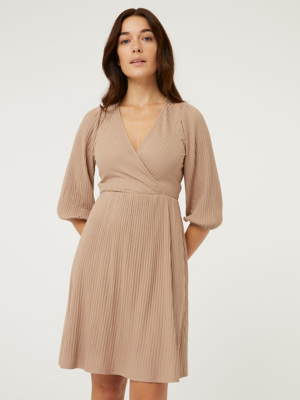 Neutral Wrap Front Ribbed Mini Dress | Women | George at ASDA