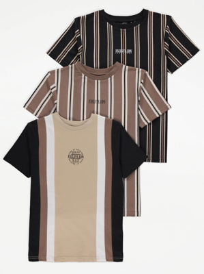 Brown Stripe Exclsve LDN Slogan T-Shirts 3 Pack | Kids | George at ASDA