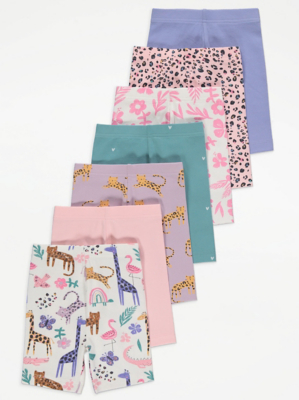 Bright Floral Jungle Animal Cycling Shorts 7 Pack | Kids | George at ASDA