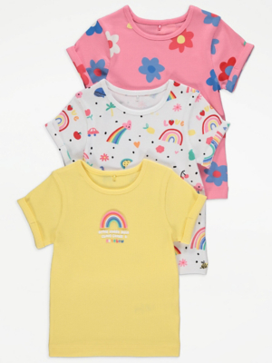 Floral Rainbow Ribbed Tops 3 Pack | Kids | George at ASDA