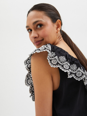 Black Embroidered Sleeveless V-Neck Top | Women | George at ASDA