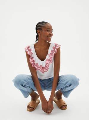 Pink Embroidered Sleeveless V-Neck Top | Women | George at ASDA