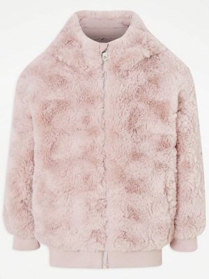 Pink Faux Fur Hooded Jacket | Kids | George at ASDA