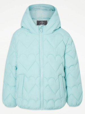 Sage Green Heart Quilted Padded Jacket | Kids | George at ASDA
