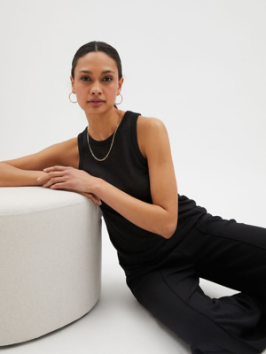 Black Linen Look Racer Vest | Women | George at ASDA