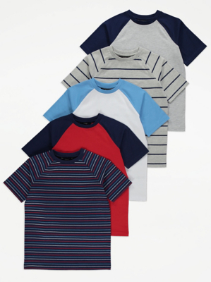 Striped Raglan Sleeve T-Shirts 5 Pack | Kids | George at ASDA