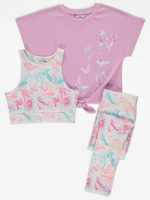 Pink Marble Butterfly T-Shirt Crop Top and Leggings Outfit | Kids ...