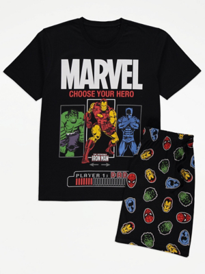 Marvel Black Character Print Short Pyjamas | Men | George at ASDA
