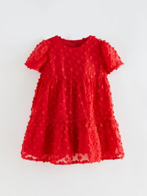 Red 3D Flower Puff Sleeve Tiered Dress | Kids | George at ASDA