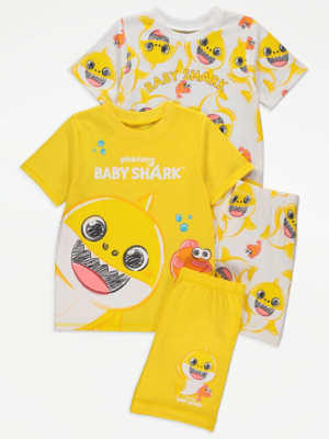 Baby Shark Yellow Graphic Print Short Pyjamas 2 Pack | Kids | George at ...