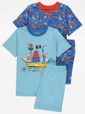 Blue Monster Pirates Print Short Pyjamas 2 Pack | Kids | George at ASDA
