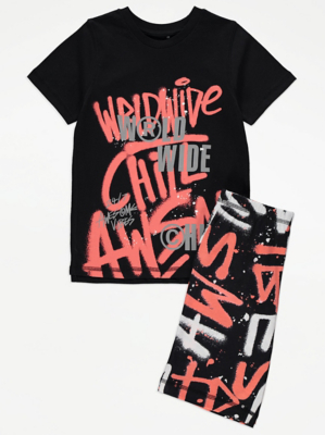 Black Worldwide Chill Graffiti Slogan Short Pyjamas | Kids | George at ASDA