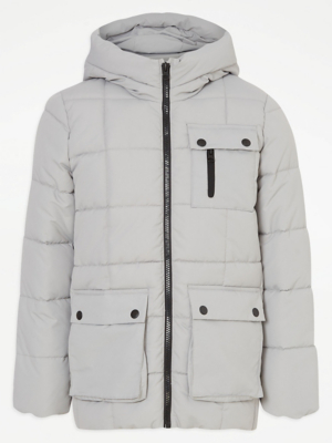 Grey Hooded Grid Padded Coat | Kids | George at ASDA