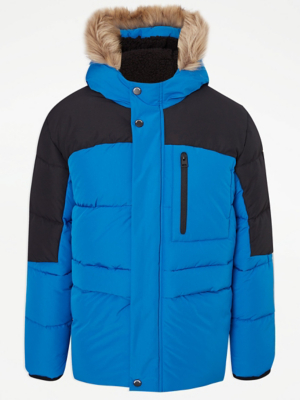 Blue Faux Fur Trim Padded Coat | Kids | George at ASDA