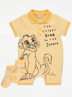 Disney The Lion King Simba Yellow Stripe Polo Romper and Socks Outfit ...