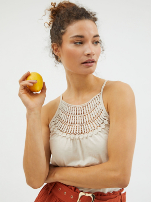 Neutral Crochet Halter Neck Cami Top | Women | George at ASDA