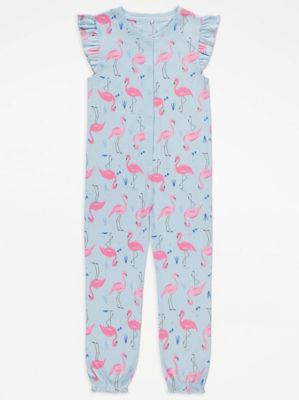 Blue Flamingo Frill Sleeve Onesie | Kids | George at ASDA