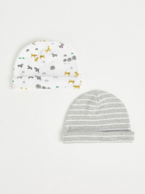 Safari Animal and Striped Baby Newborn Hats 2 Pack | Baby | George at ASDA